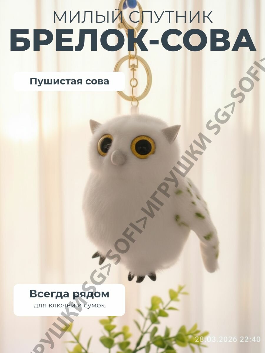 Миниатюрная плюшевая мягкая игрушка - Сова ( брелок ).10см