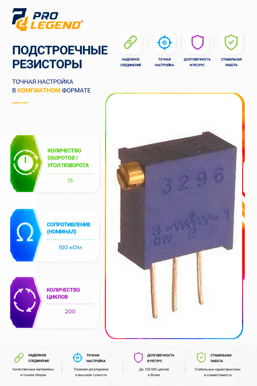 Подстроечный резистор 3296X 100K, 15 оборотов