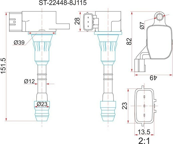 Катушка зажигания SAT ST-22448-8J115 Nissan VQ23DE/VQ25DE/VQ35DE/VQ40DE/VG33E 02-/J31/Z50/R50/R51M/E50/E51/U30