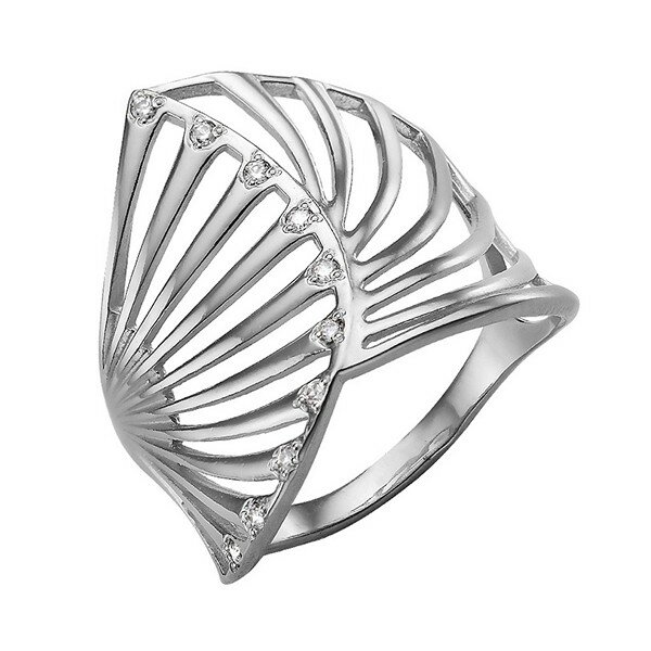 Кольцо тонкое, широкое JEWELIN, серебро, 925 проба, родирование, фианит