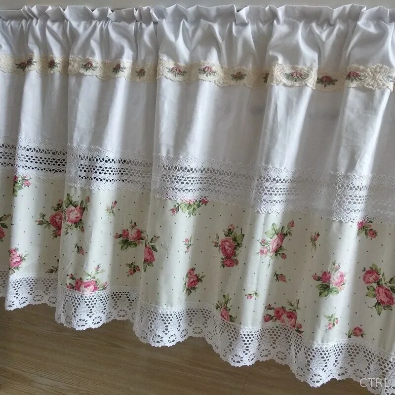 Короткие шторы DZQ белые цветы хлопок, 1 PC W150 X H60 CM, Белый
