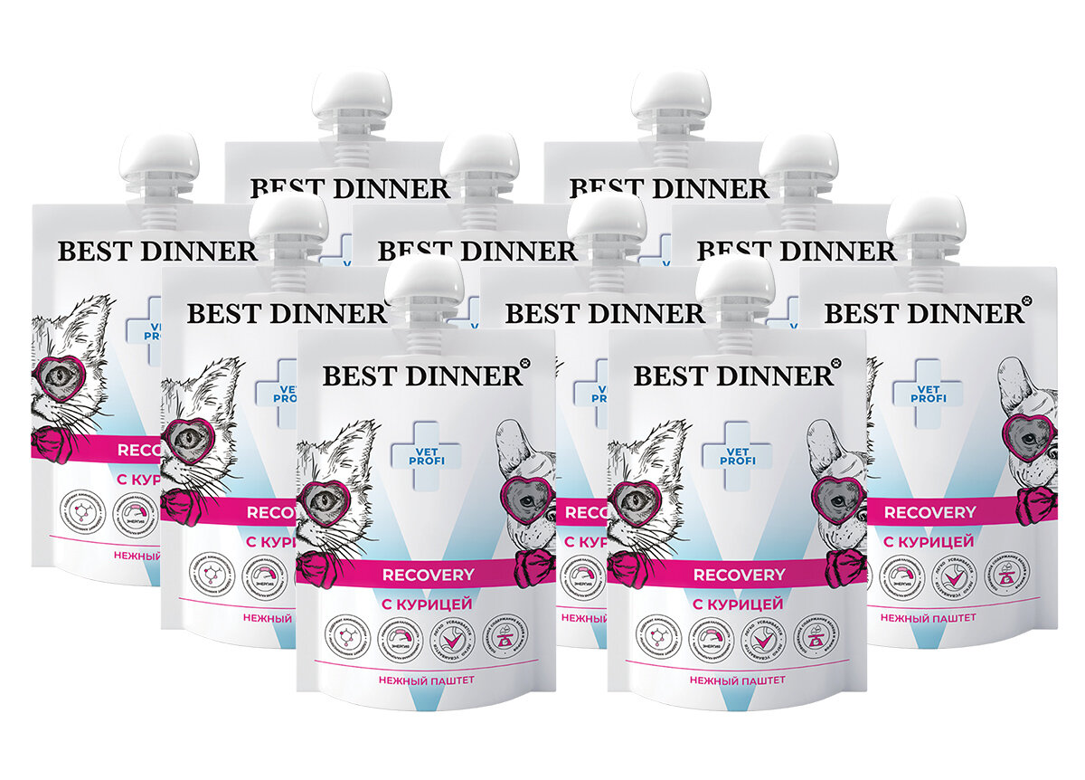 Корм влажный Best Dinner Vet Profi Recovery для собак и кошек в период восстановления паштет, курица, 85 г х 10 шт