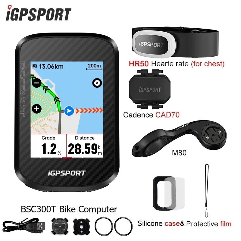 IGPSPORT Touch-screen BSC300T 32г Велокомпьютер BSC300 HR50 CAD70