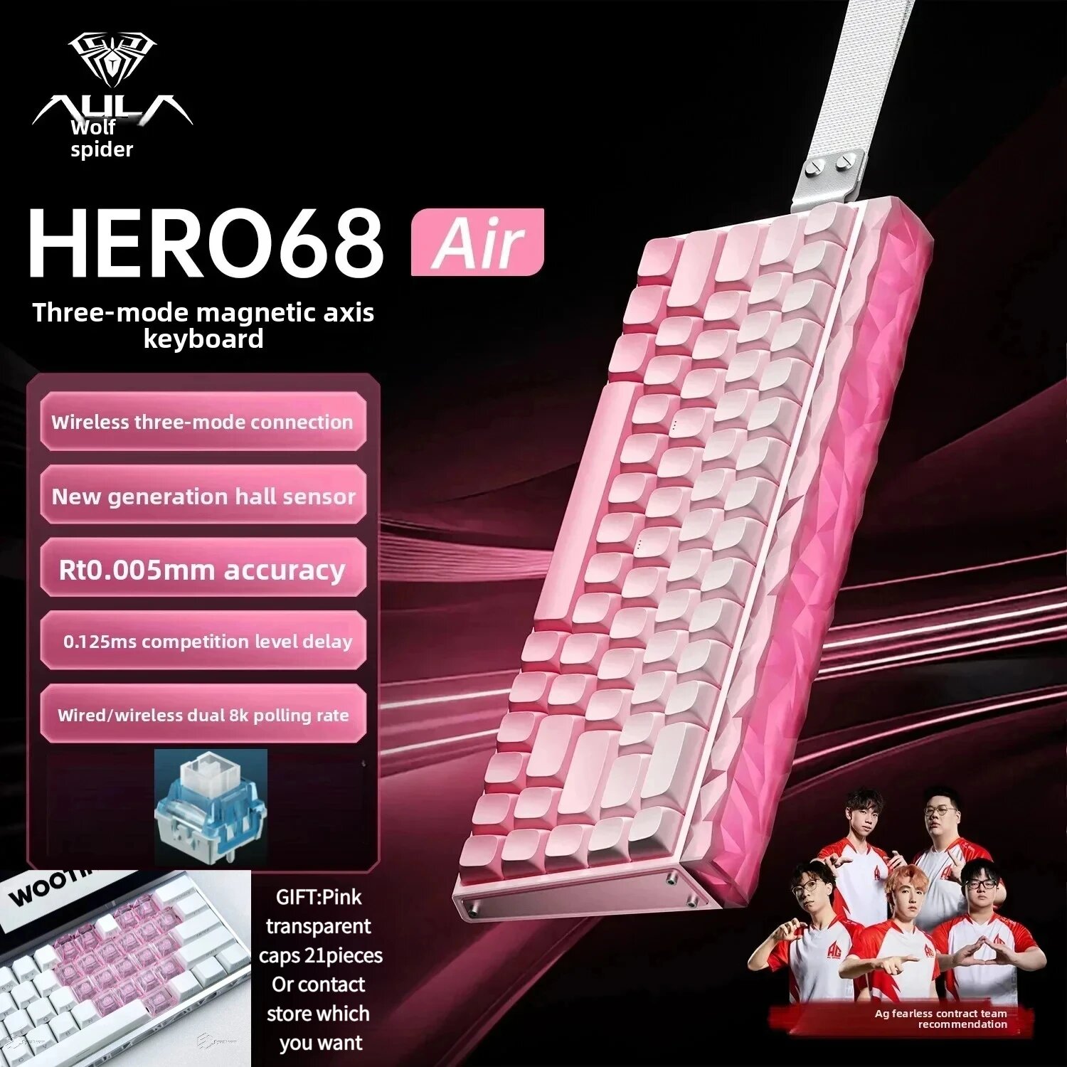 AULA HERO68 Air Pink 3mode механическая клавиатура