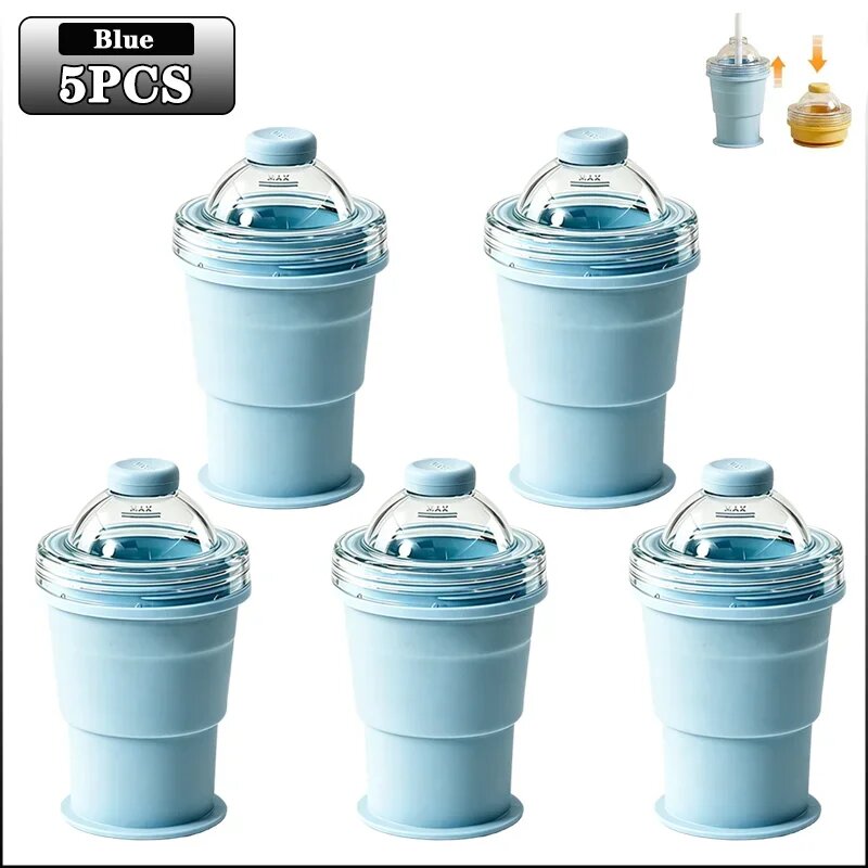 Складная силиконовая кружка-форма для льда 2-в-1 Blue-5PCS