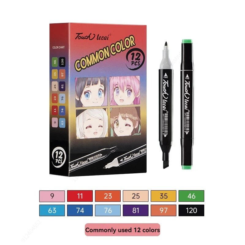Маркеры спиртовые Haile, 12 цветов, двойной наконечник common colors