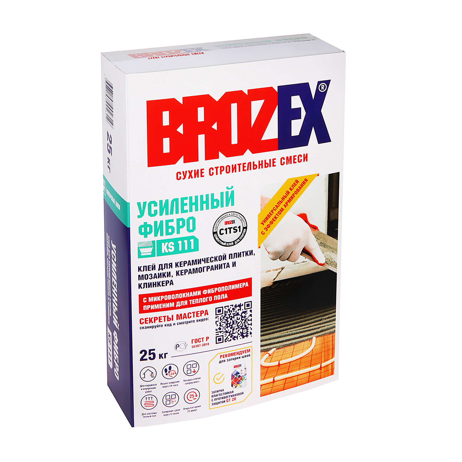 Клей для плитки KS 111 Усиленный фибро 25 кг BROZEX класс C1 Т S1
