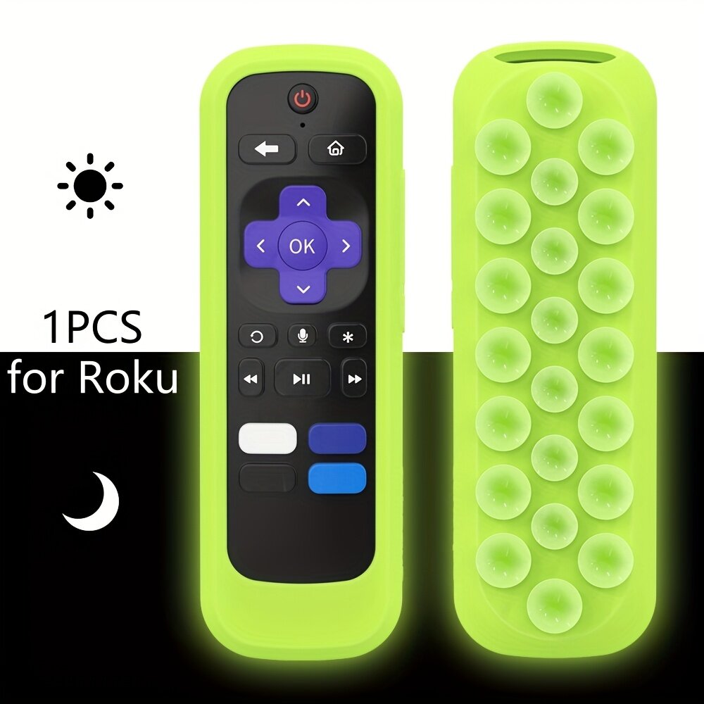 Чехол для пульта Roku, светящийся в темноте чехол с присоской для Roku TV/плееров/голосового пульта (без разъема для наушников), Express 4K+ HD Streaming Stick 4K Premiere Streambar LE SE и других устройств для потокового вещания (неуниверсальный).