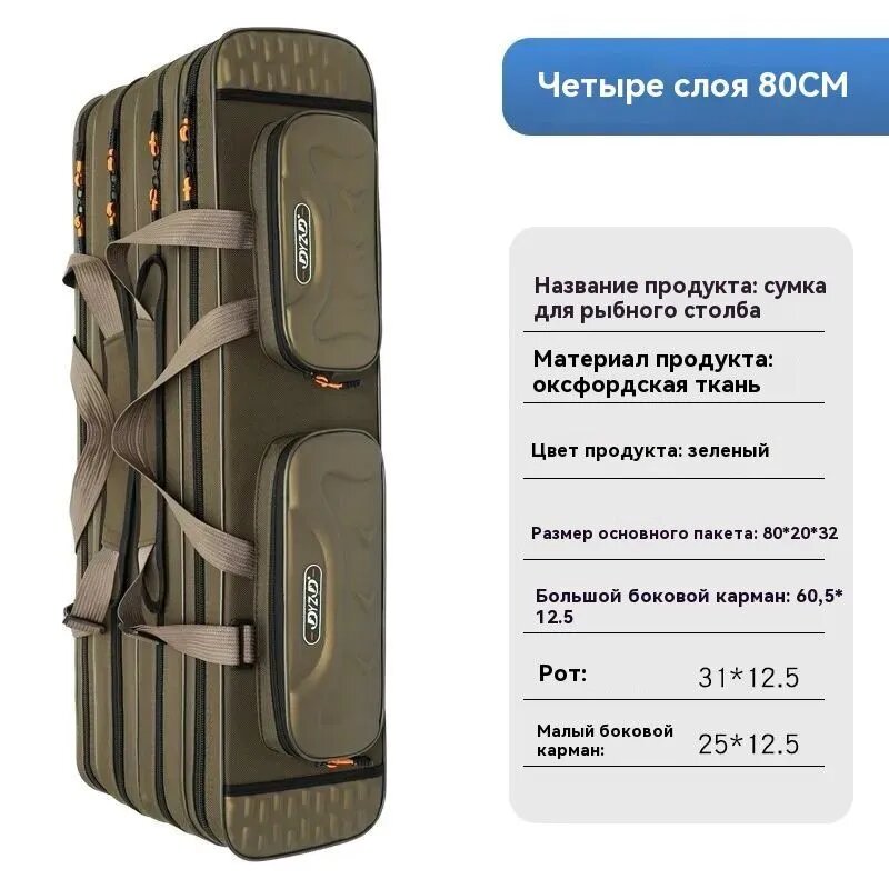 Чехол для удочек, сумка для рыбалки 80 см 4 секции