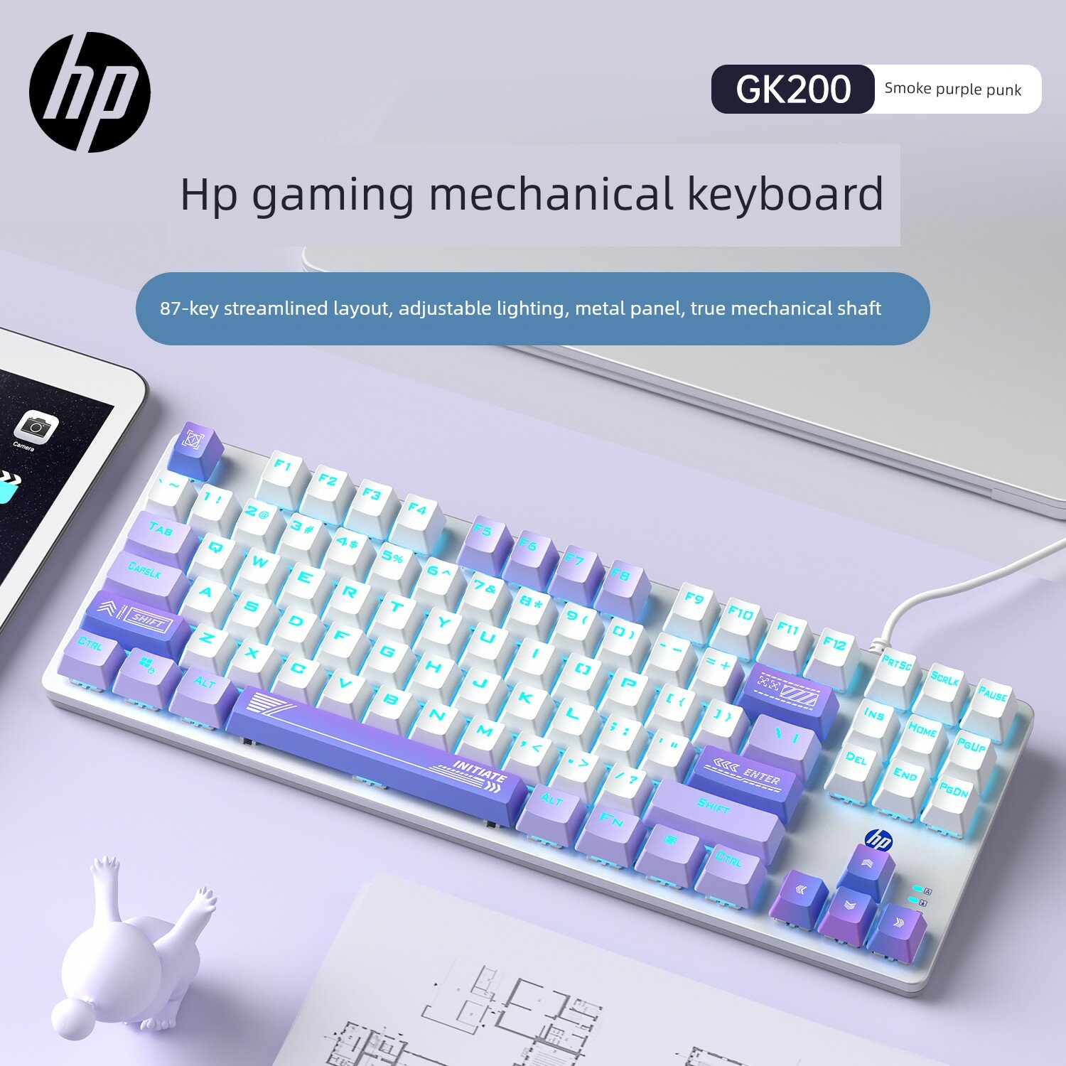 Механическая клавиатура с переключателями Cherry MX Brown, 87 клавиш, фиолетовый панк с 2 комплектами кастомных