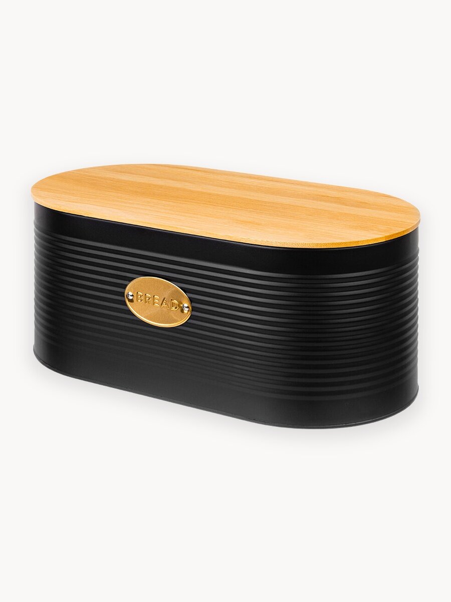 Хлебница 34*18*14 см Elan Gallery "Черная", металлическая, с бамбуковой крышкой