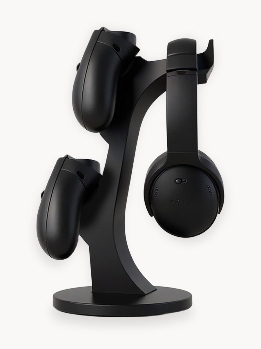 Подставка для геймеров: держатель для 2 геймпадов + наушников | PS5 / Xbox / ПК - Черный