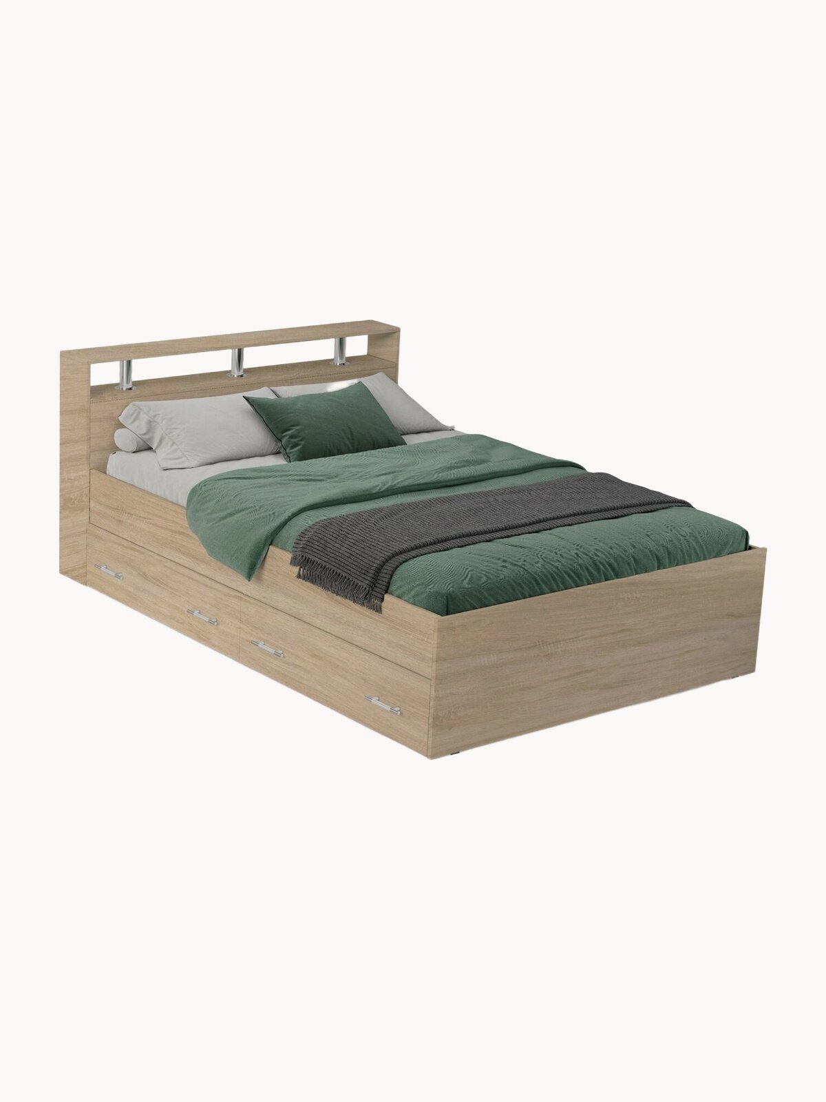 Двуспальная кровать Арина 140x200 см, цвет сонома, с выдвижными ящиками для хранения