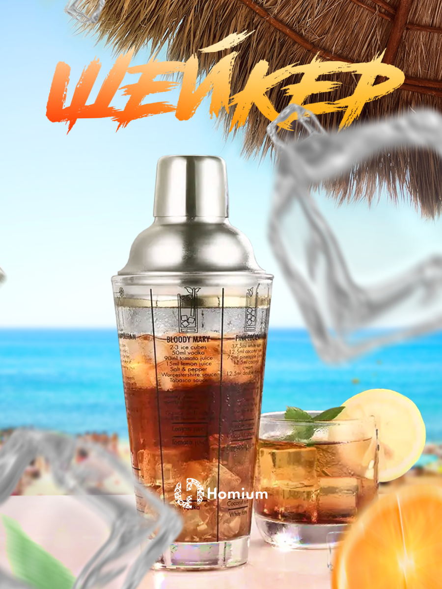 Шейкер для коктейлей Homium Basic стакан спортивный с аксессуарами, Шейкер барный, 400мл, прозрачный