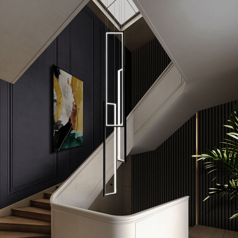 Длинная лестничная люстра, подвесная светодиодная, для гостиной, черная, 3 головки, 100 Вт