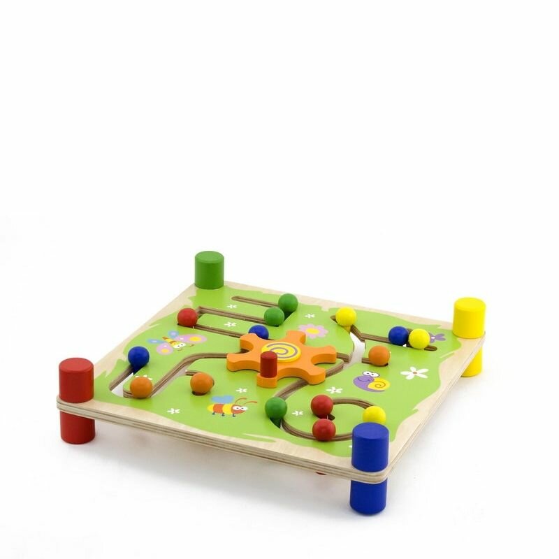 Лабиринт-трек VIGA Насекомые, деревянный, с цветными шариками, 6 карточек с заданиями