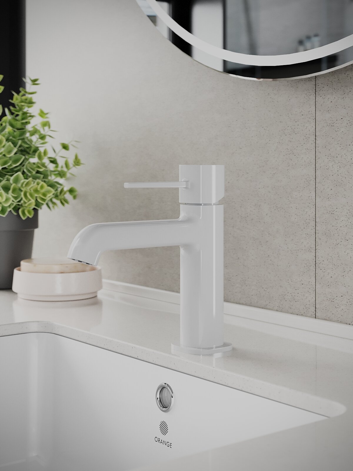 Смеситель для раковины в ванную комнату, латунь, фиксированный излив Orange Karl M05-021w, белый