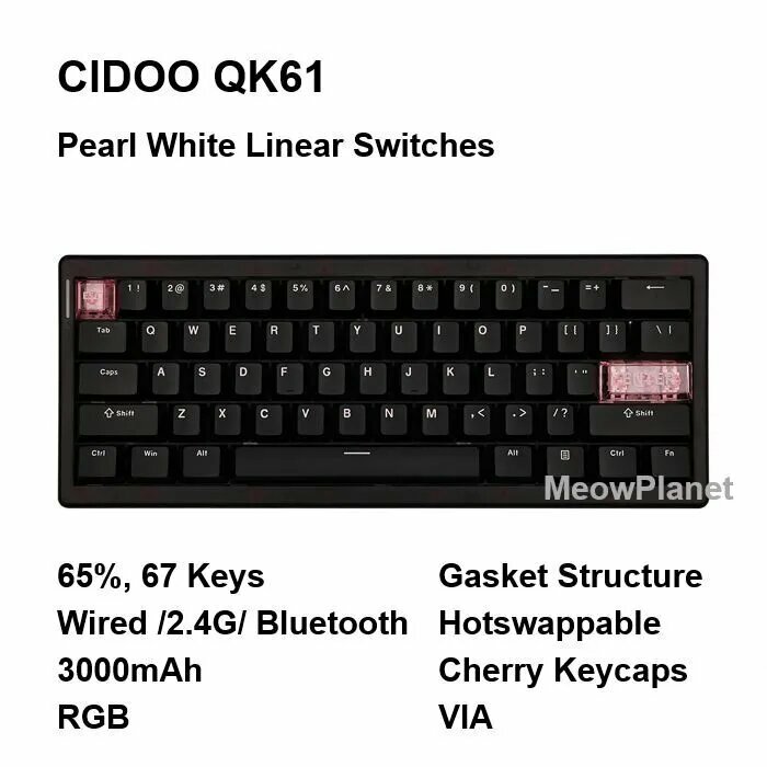 Cidoo Игровая клавиатура беспроводная QK61 V2, Английская раскладка, черный