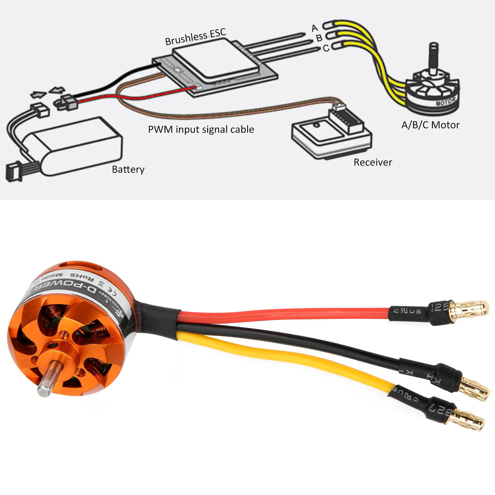 D2822 Бесщеточный двигатель с адаптером Замена RC-двигателя для RC-самолета с фиксированным крылом (1800 кВ)