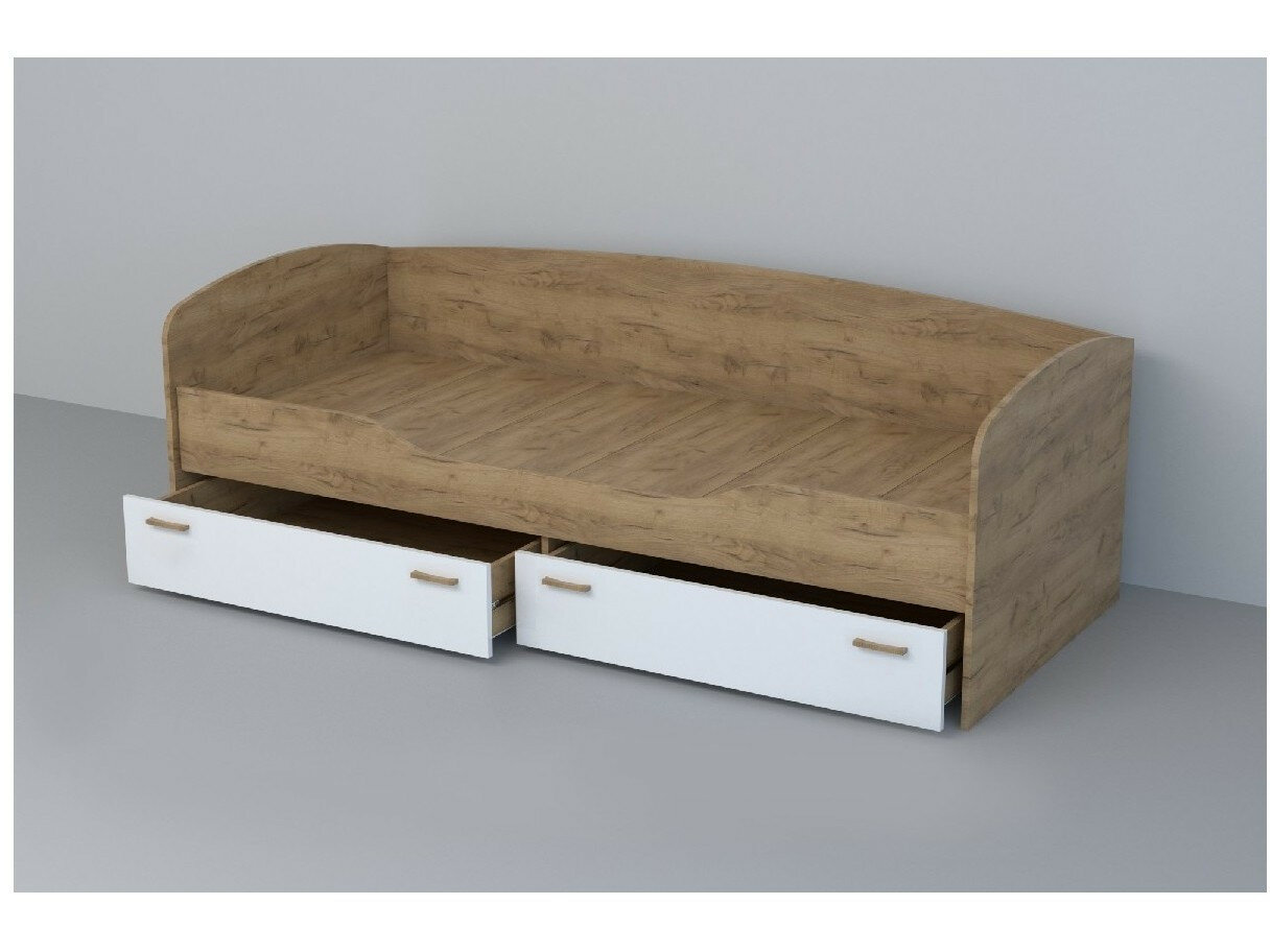 Кровать 800 с выдвижными ящиками, без матраса, дуб крафт золотой/белый глянец