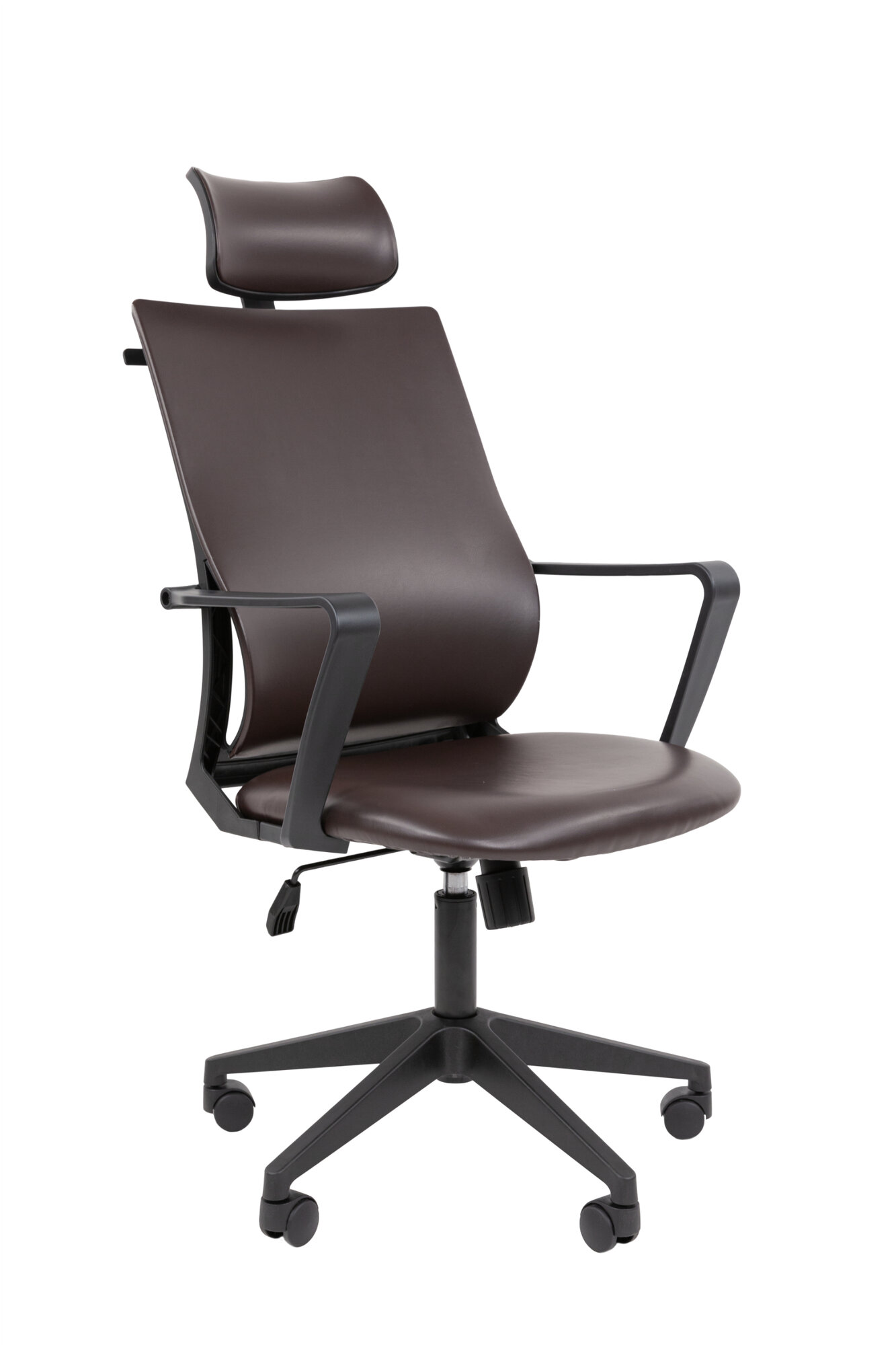 Компьютерное кресло для руководителя Chairman 545 экокожа коричневый с подголовником, эргономичное для офиса и дома