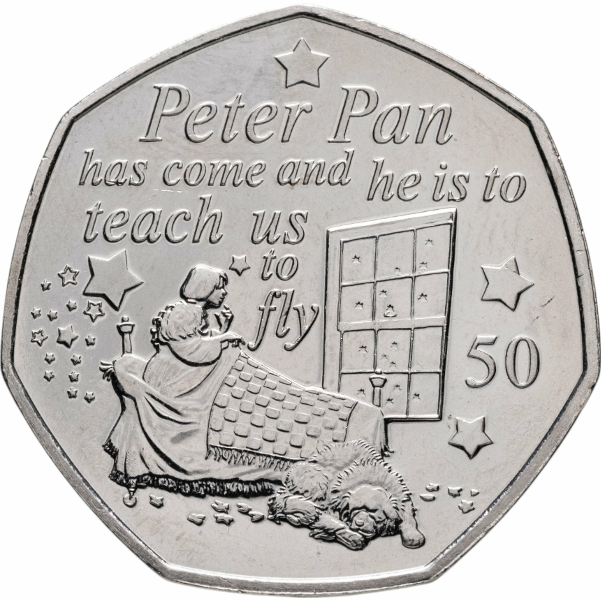 Остров Мэн 50 пенсов 2019 "Питер Пэн - Венди", Мельхиор медь-никель, в сохранности BUNC