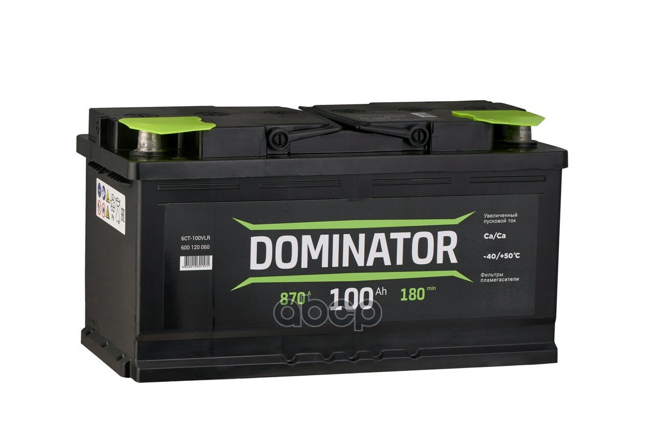 Аккумулятор 100 А/ч обратная полярность Dominator ток 870 А 353x175x190 6CT100VLR DOMINATOR арт. 600120060