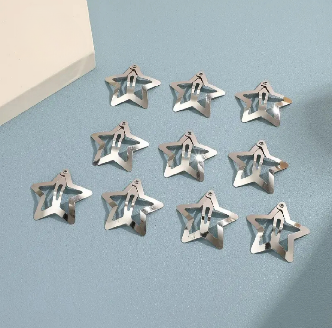 Заколки для волос звёздочки, украшение для волос. 10шт. Цвет серебряный YZ