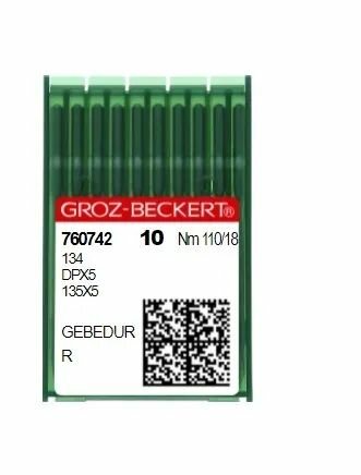 Иглы Groz Beckert (прямострочка) №110/18 1пл. х10игл. (GEBEDUR толстая колба) 760742