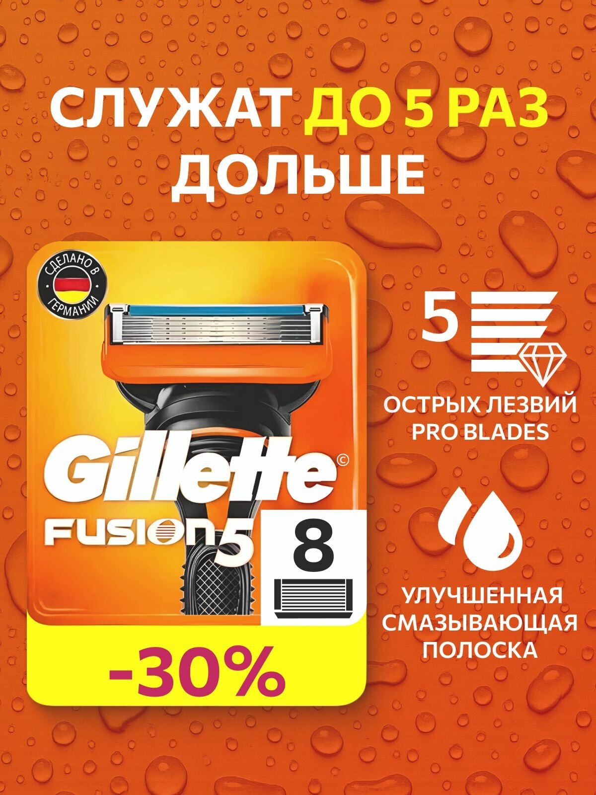 Сменные кассеты лезвия Gillette Fusion Насадки Джилет с 5 лезвиями и точным триммером для труднодоступных мест, 8 шт.