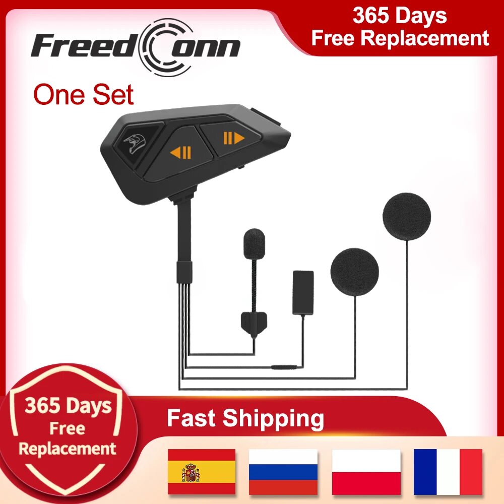 Мотогарнитура FreedConn С Bluetooth-интеркомом, 6 Каналами, FM, Групповой Музыкальной 1 Set FG
