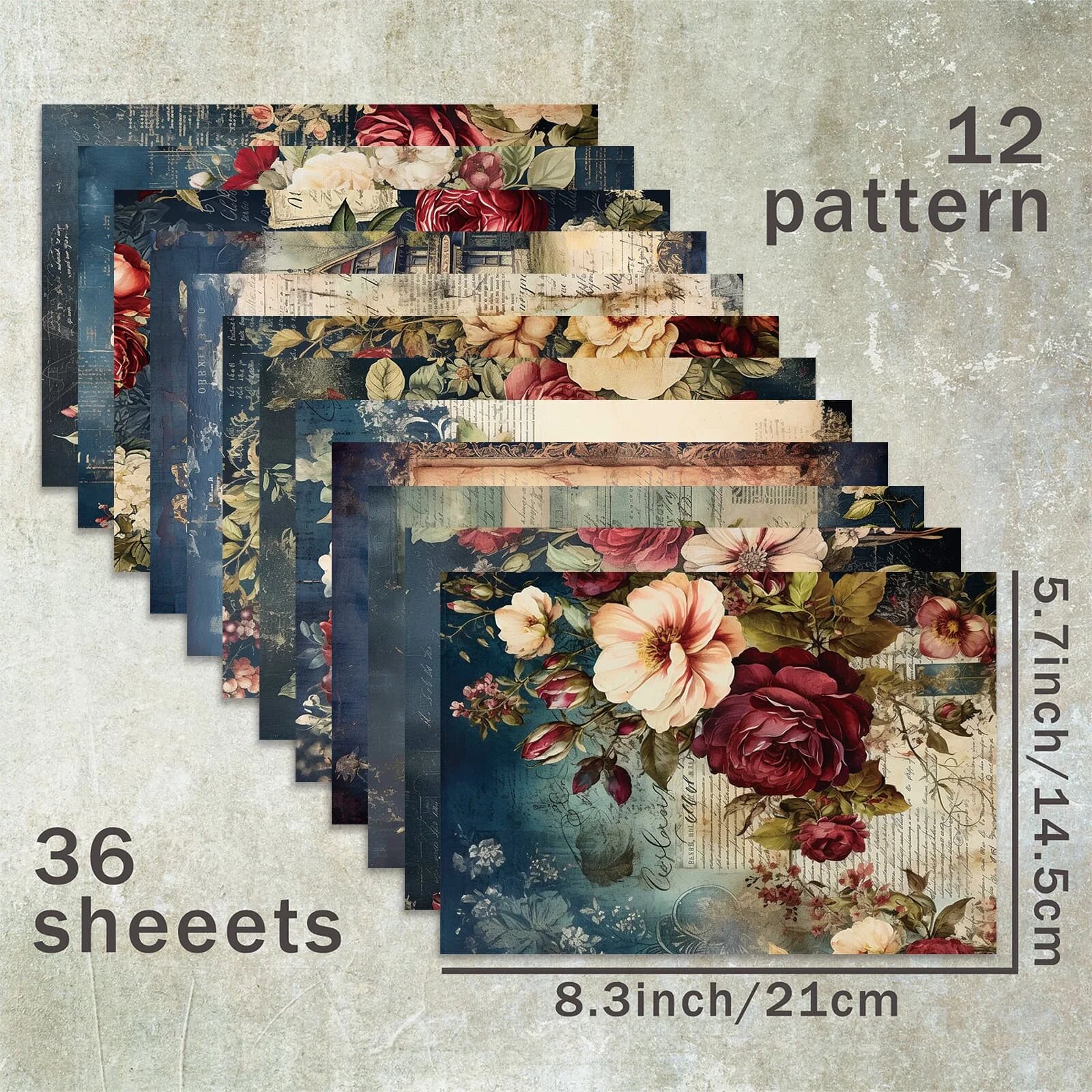 Бумага для скрапбукинга 36 листов ретро синяя