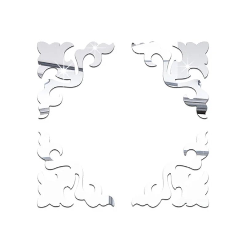 Зеркальные угловые наклейки для мебели, акрил, набор из 4 штук Белый, 15cmx15cm, D Silver-4pcs