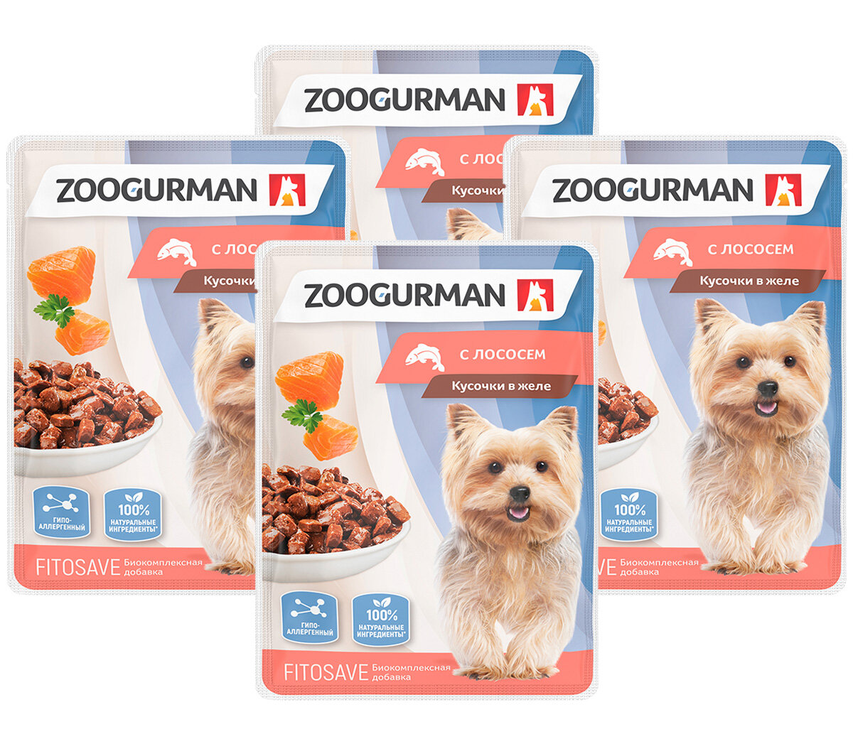 Корм влажный Zoogurman для взрослых собак, лосось в желе, 85 гр х 4 шт