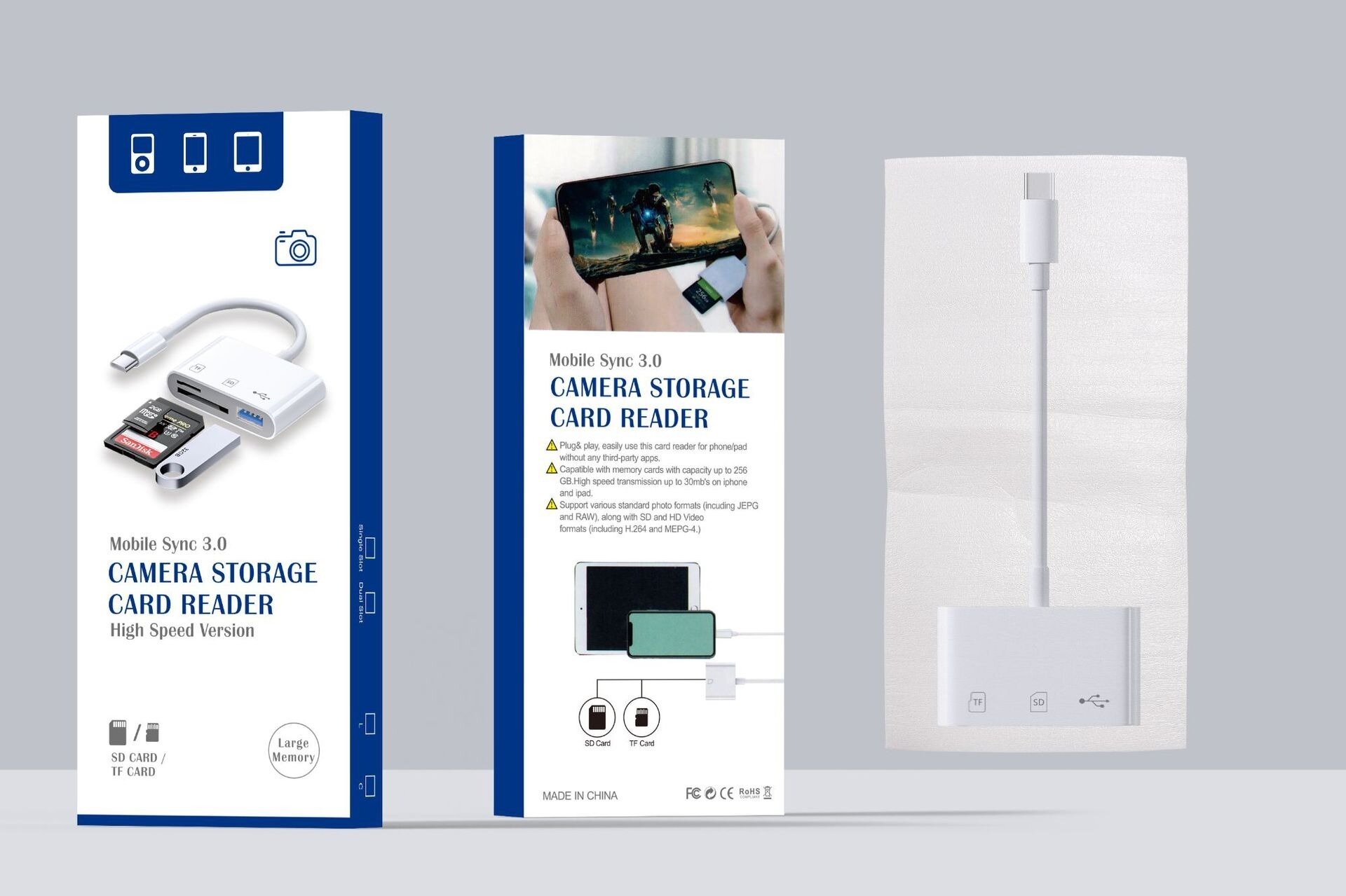 Картридер Type-C 3 в 1, USB, SD/TF, OTG, для телефона, ноутбука и планшета, кардридер microsd, универсальный