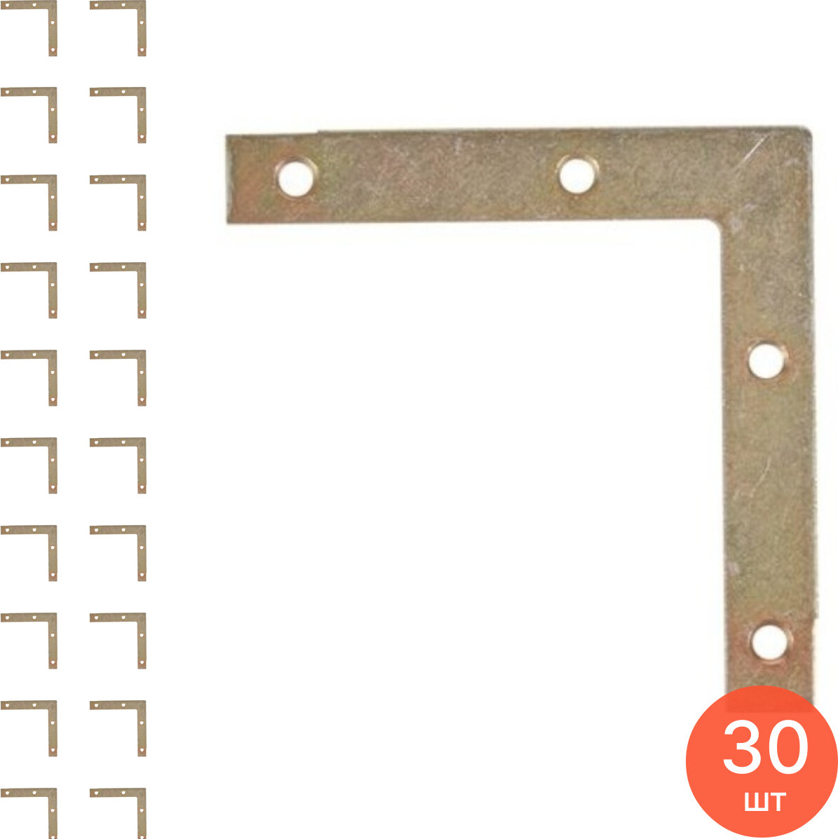 Крепежный уголок Rock Solid Connection / Рок Солид Конекшн оконный, из оцинкованной стали, желтый, 75х75х12х2мм / строительство и ремонт (комплект из 30 шт)