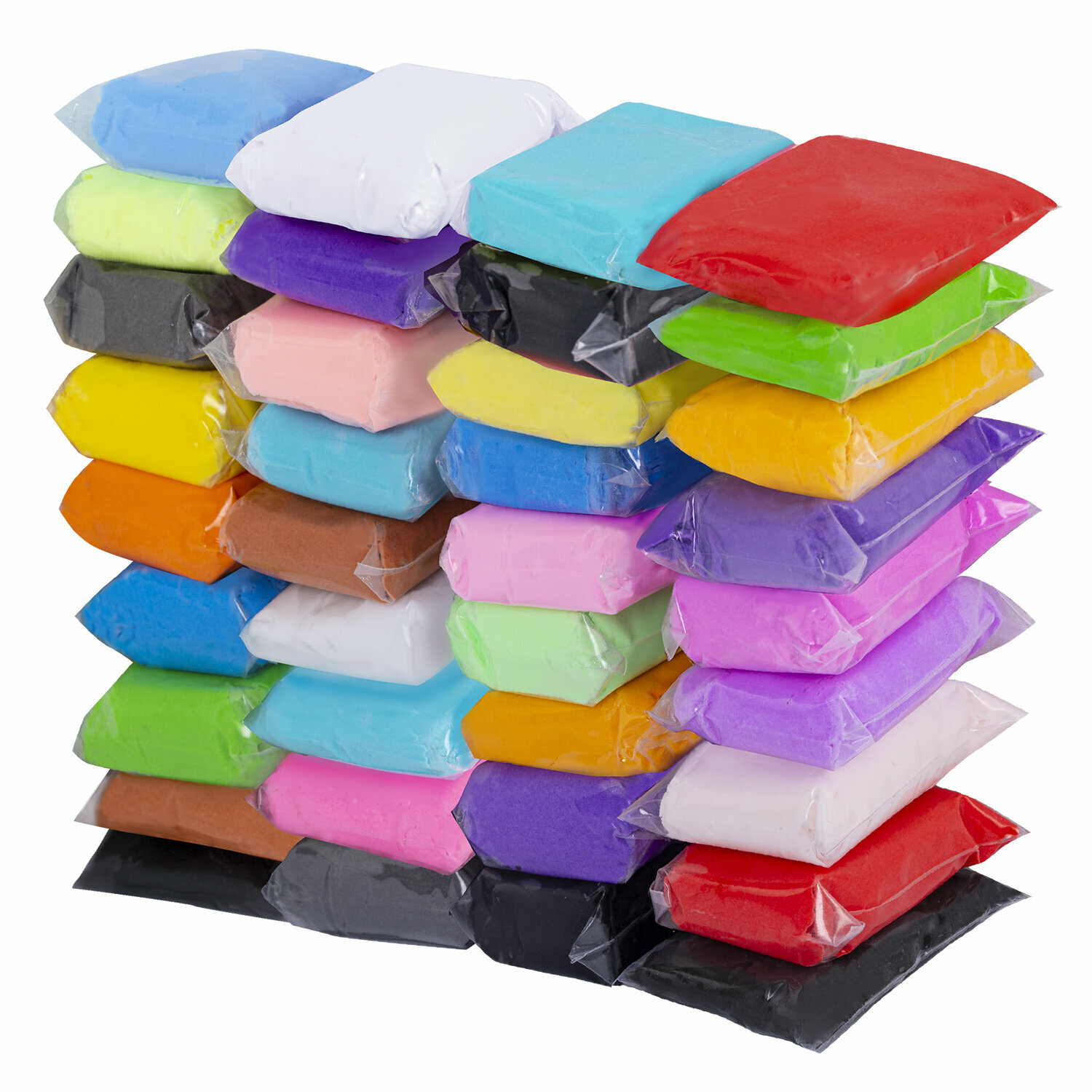 Упаковка 6 шт. Пластилин супер лёгкий воздушный застывающий 36 штук (32 цвета + 2 белых + 2 черных), 310 г, 3 стека, пифагор, 107042