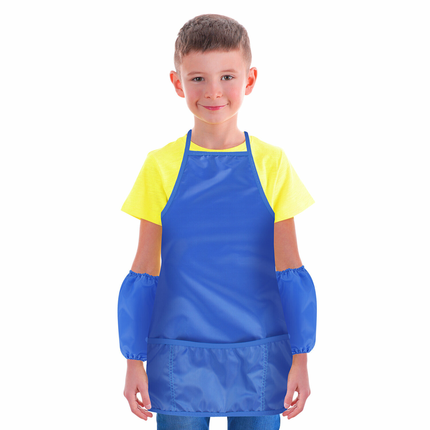 Упаковка 5 шт. Фартук с нарукавниками для уроков труда пифагор, 3 кармана, уменьшенный размер, 39х49 см, синий, 273750