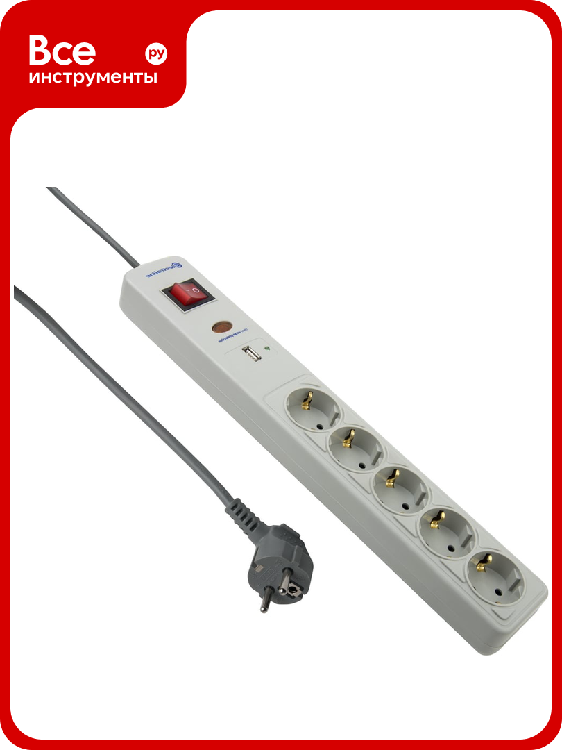 Сетевой фильтр с Electraline, USB 62086, зарядки мобильных устройств