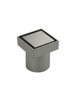 Трап 60 х 60 мм, выход 50 мм вертикальный, литая крышка, из нержавеющей стали, с сухим затвором, цвет сатин.