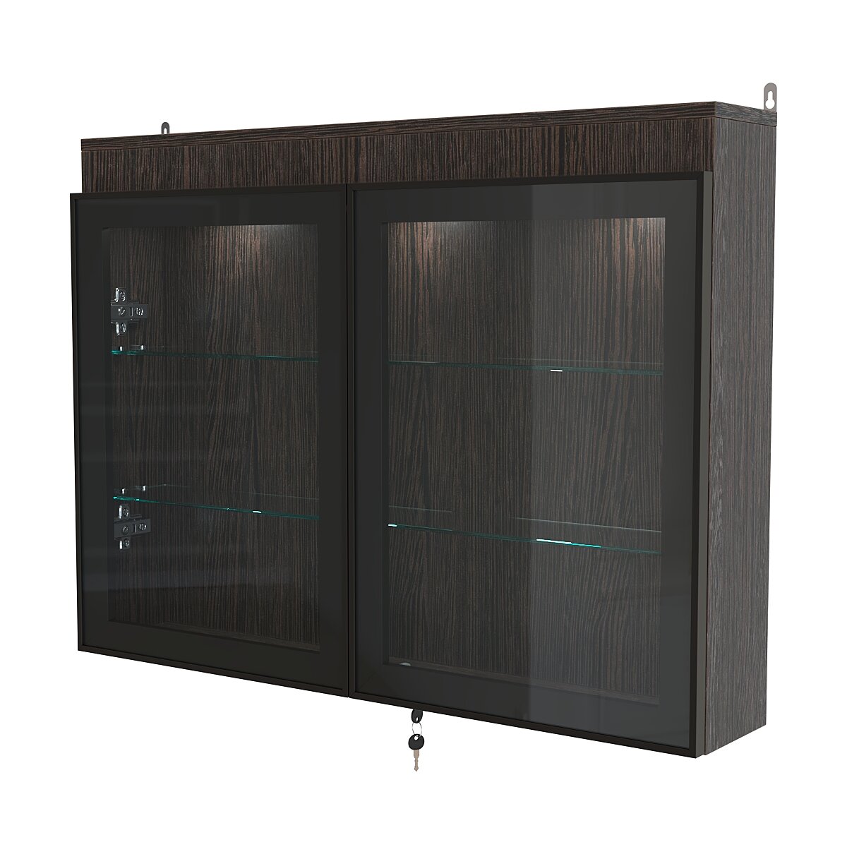 Витрина настенная №3-3А широкая с двумя полками и фризом серии Collecto, Дуб Венге