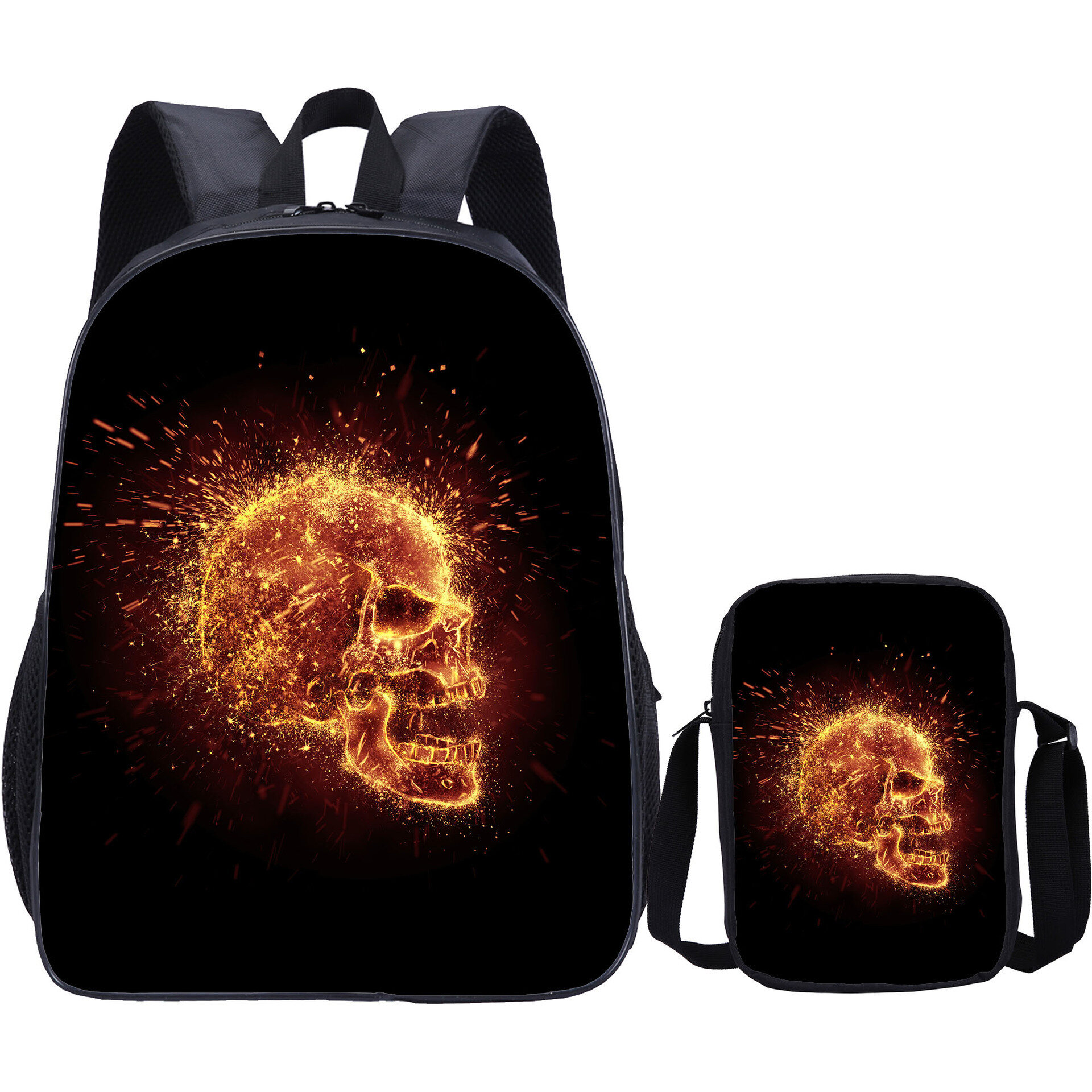 Пламя Череп Школьная Цветная Печать 16-дюймовая Начальная Школа Студент Школьная Сумка Маленькая Сумка Костюм