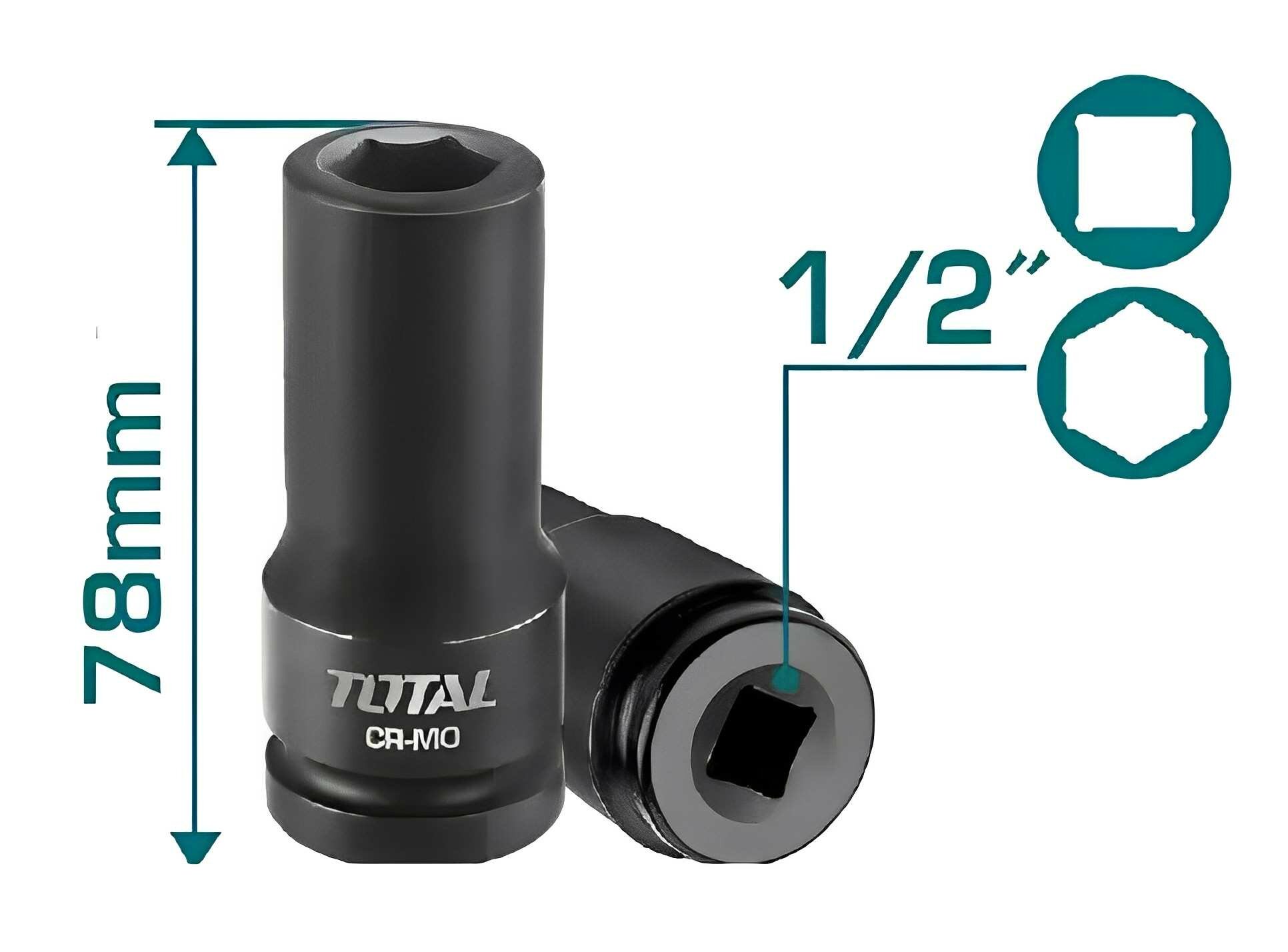 Головка торцевая глубокая TOTAL THDIS12121L, ударная, 1/2", 12мм, длина 78мм
