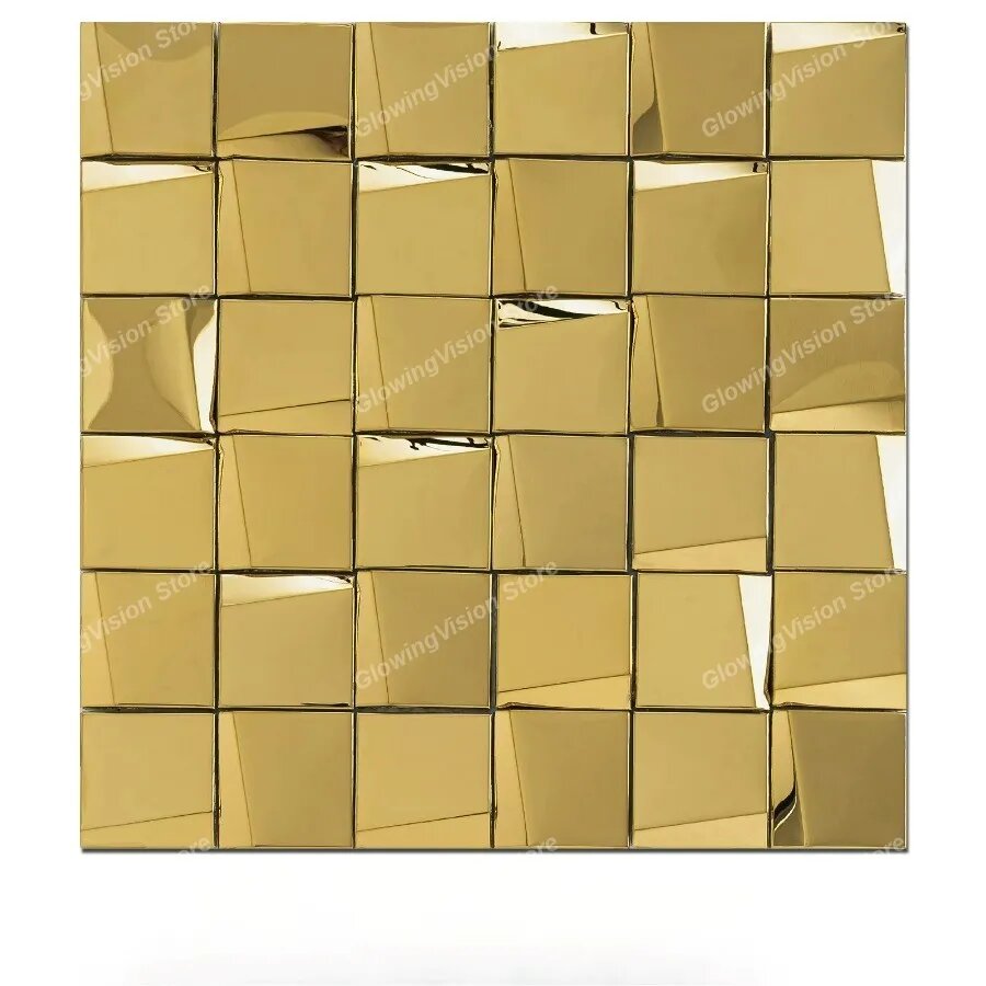 3D зеркало арочное золото матовый металл мозаика туль фон Настенный декор Европейское украшение стены обустройство дома наклейки на стену, Shining Gold, 1pcs(29.3x29.3cm)