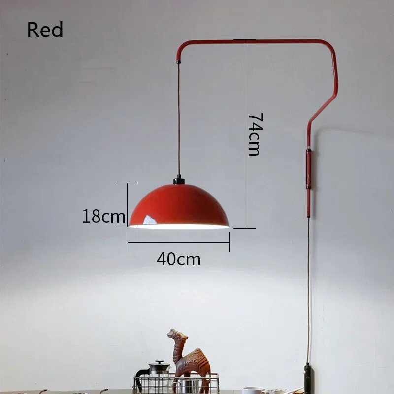 Длинная регулируемая Подвесная лампа для кухонного островка, столовой, настенный светильник для спальни, прикроватная стена, внутреннее освещение, EU Plug, Красный, Красный