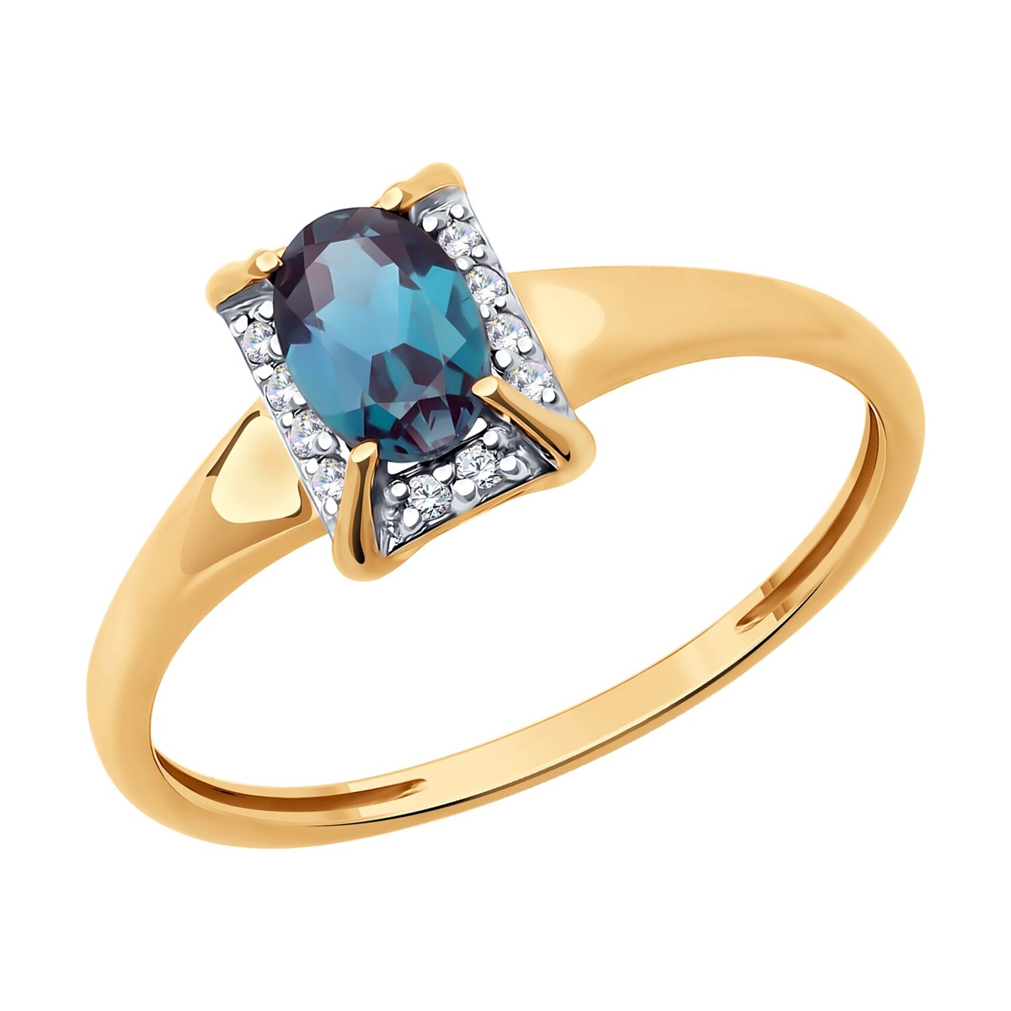 Кольцо, красное золото, 585 проба, александрит, бриллиант