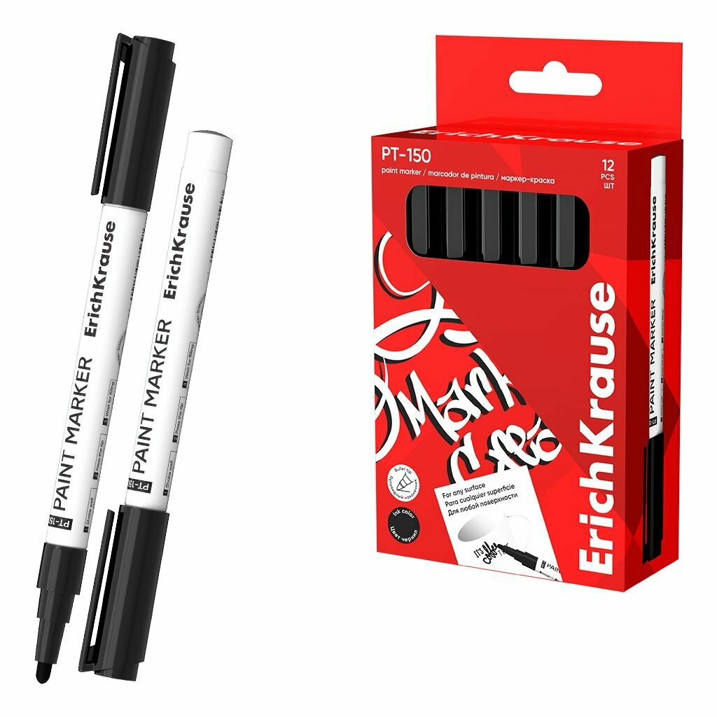 Маркер-краска Erich Krause 1.0-2.0 мм, на водной основе, черный