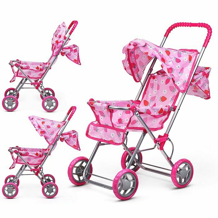 Коляска для кукол Melobo складная, с тентом, цвет клубнички на розовом