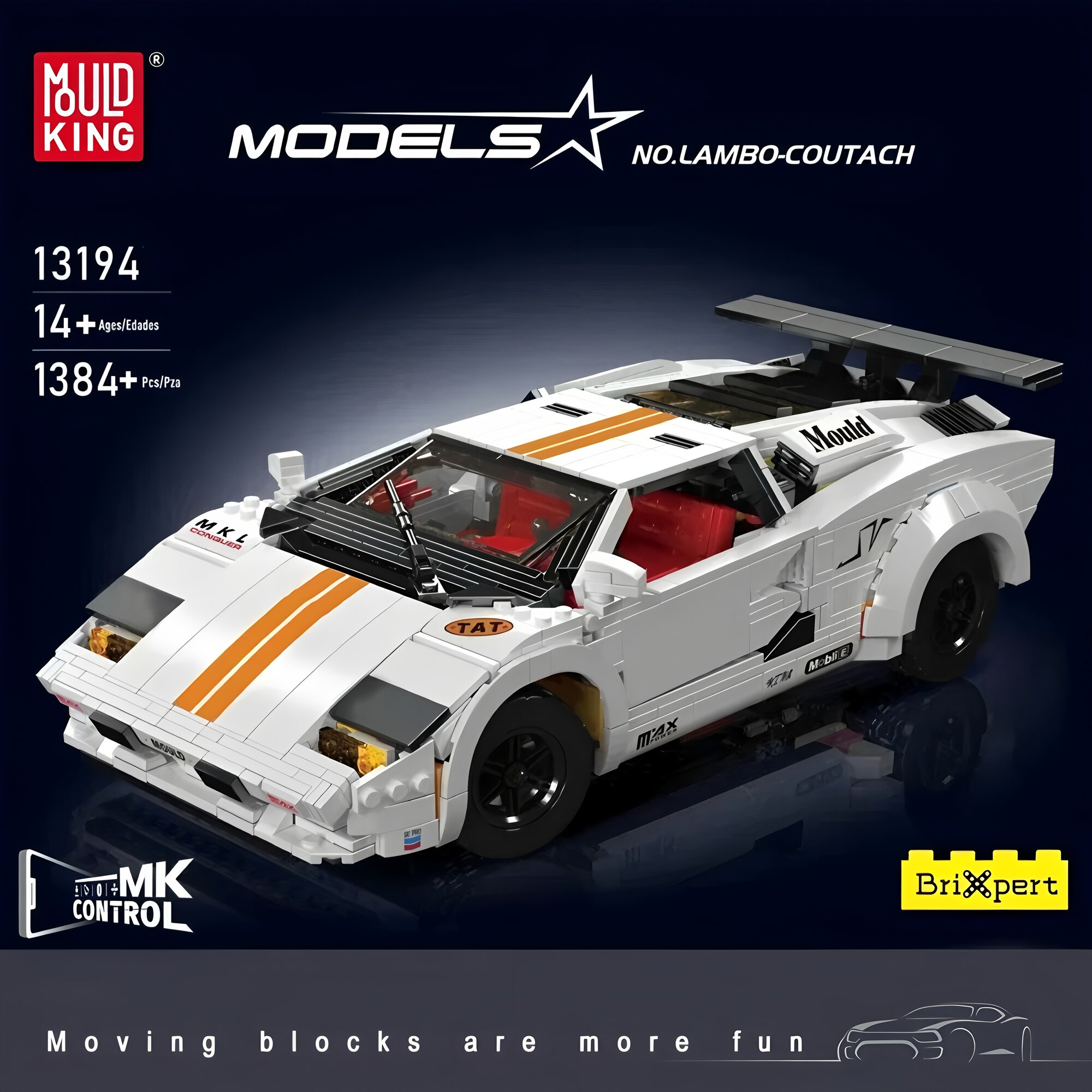 Конструктор, техник, Mould King 13194, суперкары, на радиоуправлении "Lamborghini Countach" 1387 детали