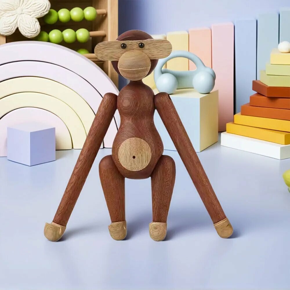 Деревянная маленькая статуэтка обезьяны, скандинавский стиль, для украшения рабочего стола